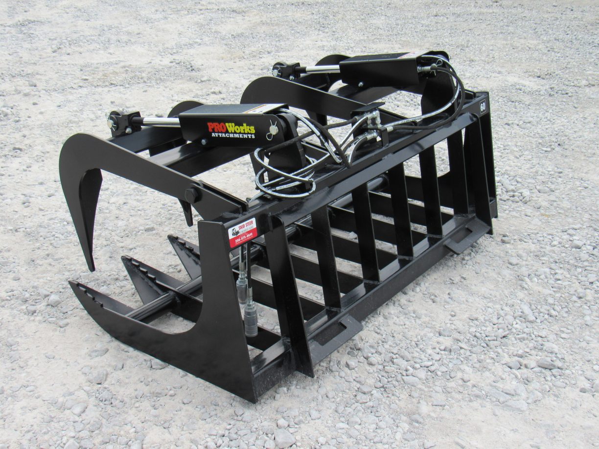 60″ Dual Cylinder Root Bucket Grapple Attachment Fits Skid Steer Quick ...