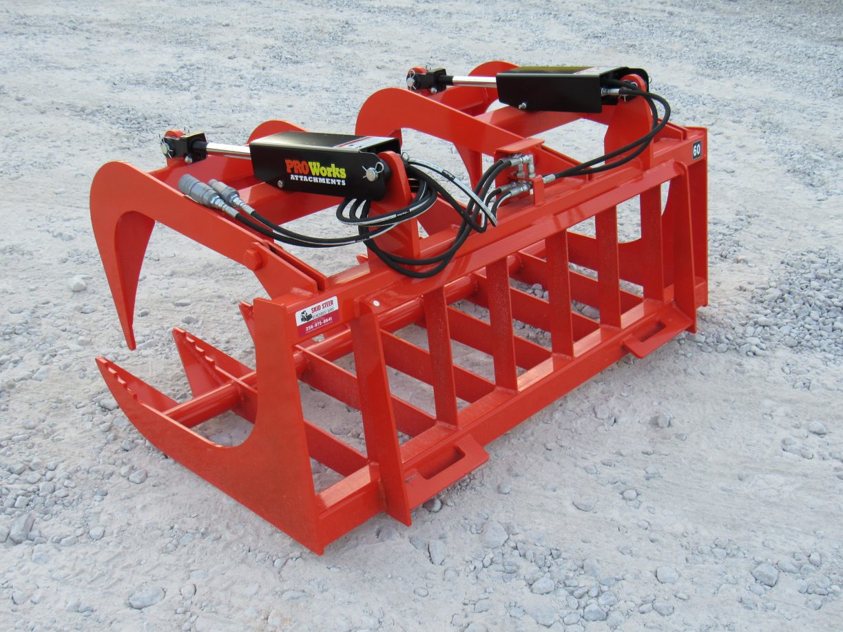 60″ Dual Cylinder Root Bucket Grapple Attachment Fits Skid Steer Quick ...