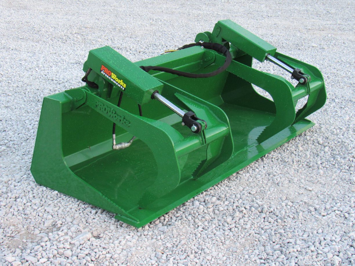 72″ Compact Tractor Dual Cylinder Solid Bottom Bucket Grapple Fits John ...