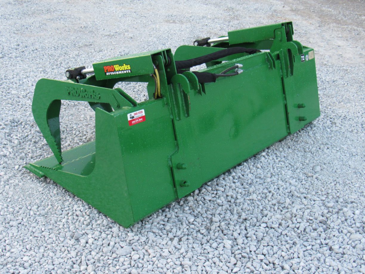 72″ Compact Tractor Dual Cylinder Solid Bottom Bucket Grapple Fits John ...