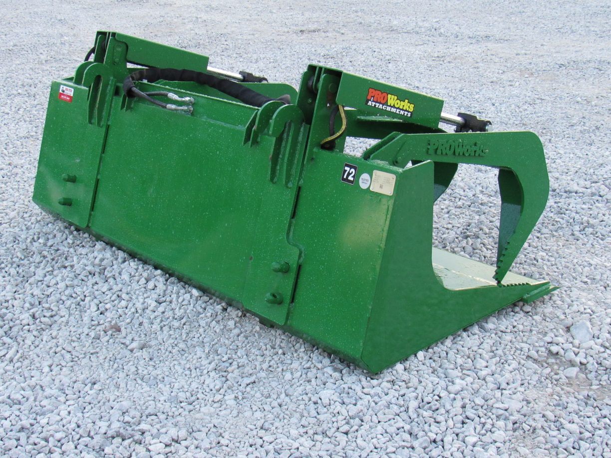 72″ Compact Tractor Dual Cylinder Solid Bottom Bucket Grapple Fits John ...