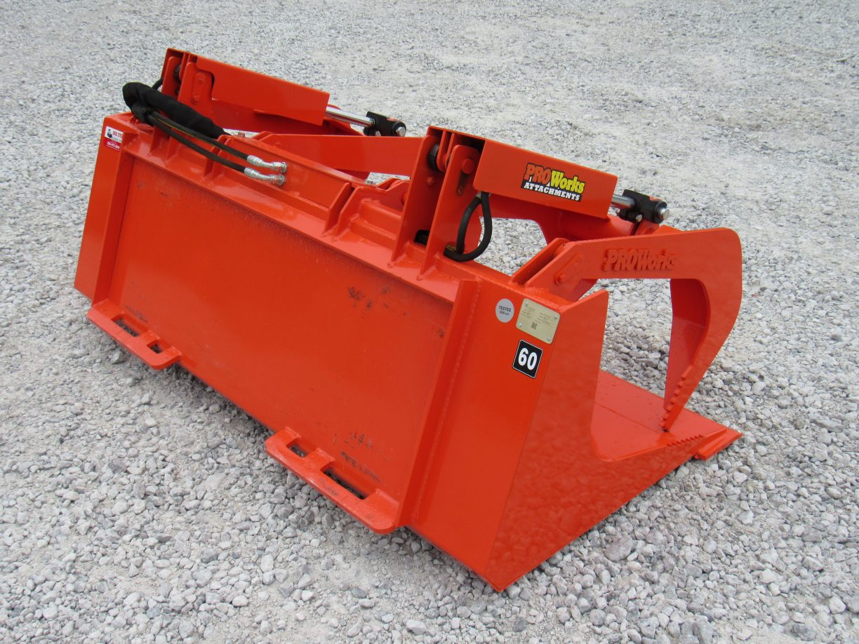 60″ Compact Tractor Dual Cylinder Solid Bottom Bucket Grapple with ...