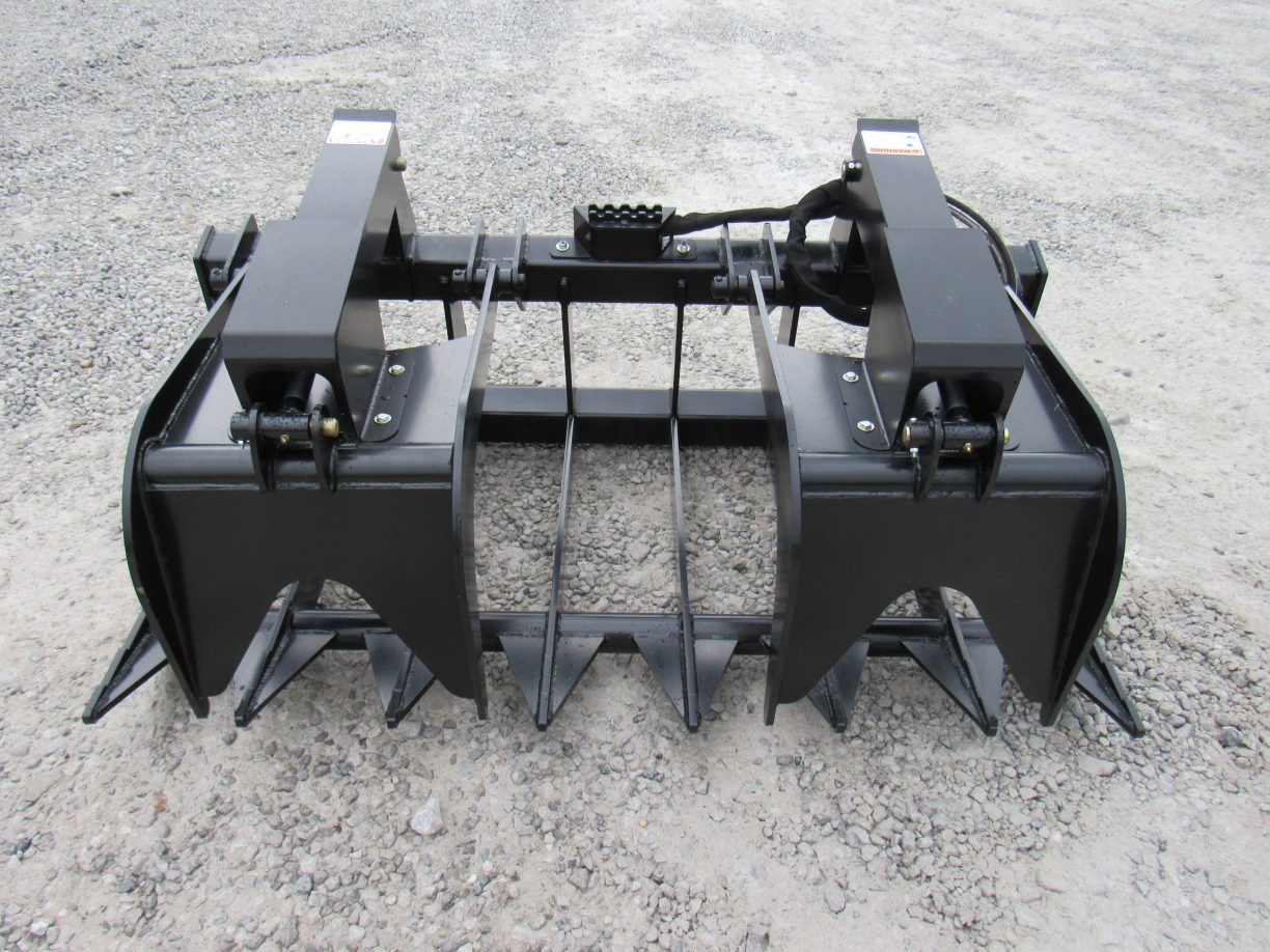 66″ Heavy Duty Dual Cylinder Root Bucket Grapple Attachment Fits Skid ...