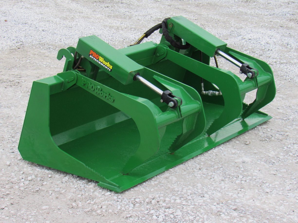 66″ Compact Tractor Dual Cylinder Solid Bottom Bucket Grapple Fits John ...
