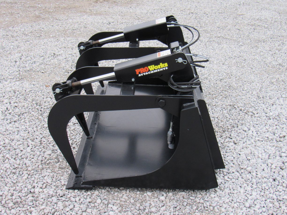 60″ Compact Tractor Dual Cylinder Solid Bottom Bucket Grapple Fits Skid ...