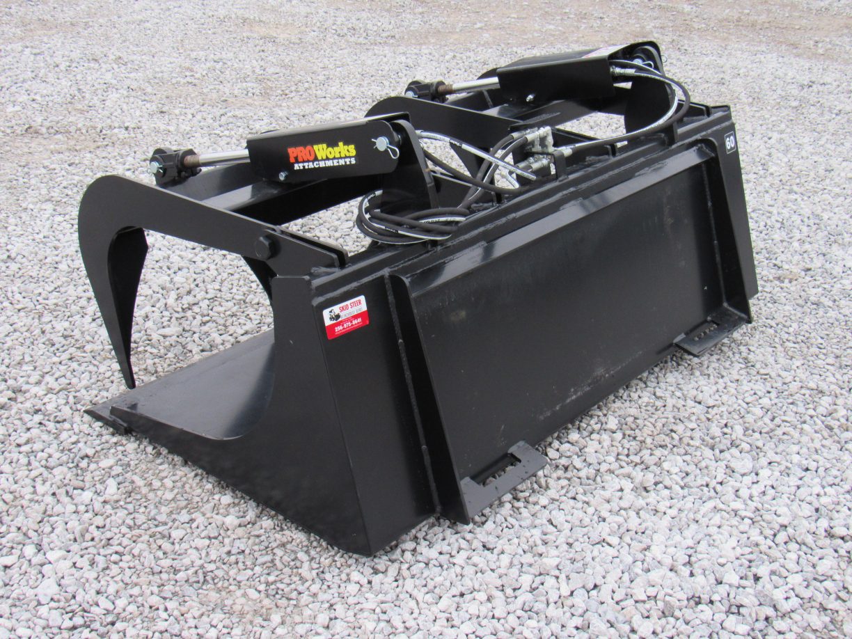 60″ Compact Tractor Dual Cylinder Solid Bottom Bucket Grapple Fits Skid ...