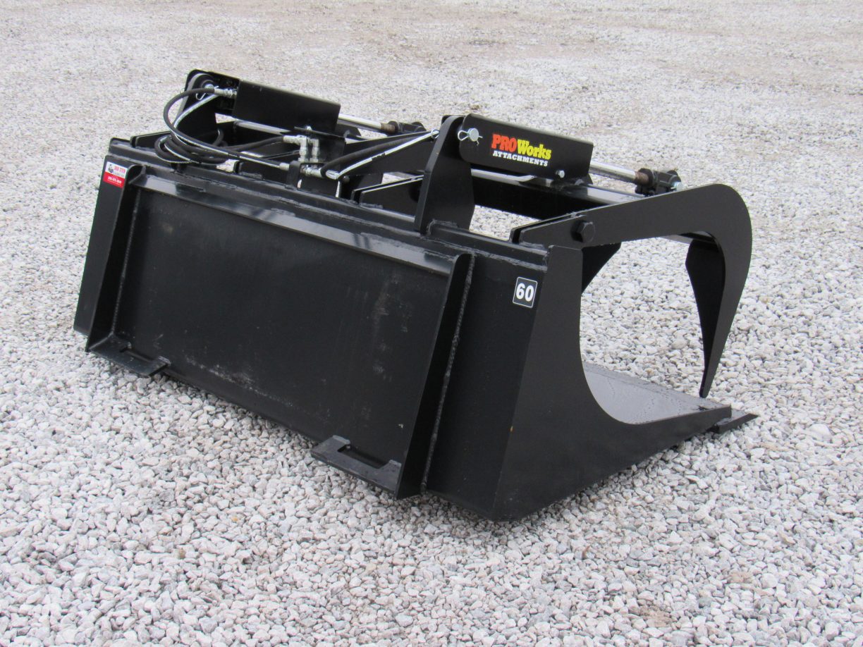 60″ Compact Tractor Dual Cylinder Solid Bottom Bucket Grapple Fits Skid ...