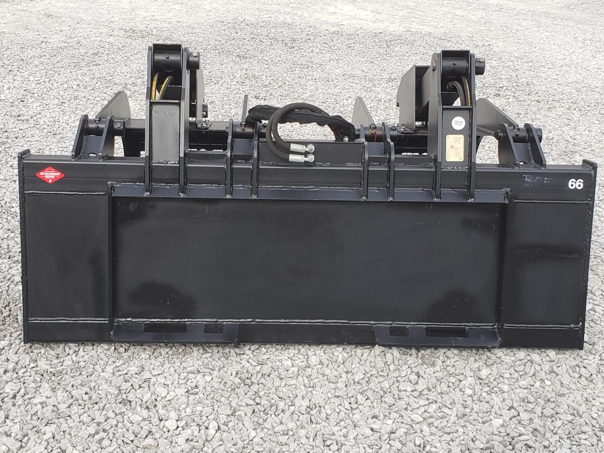 66″ Severe Duty Solid Bottom Bucket Grapple with Bolt-on-Edge Fits Skid Steer Quick Attach ...