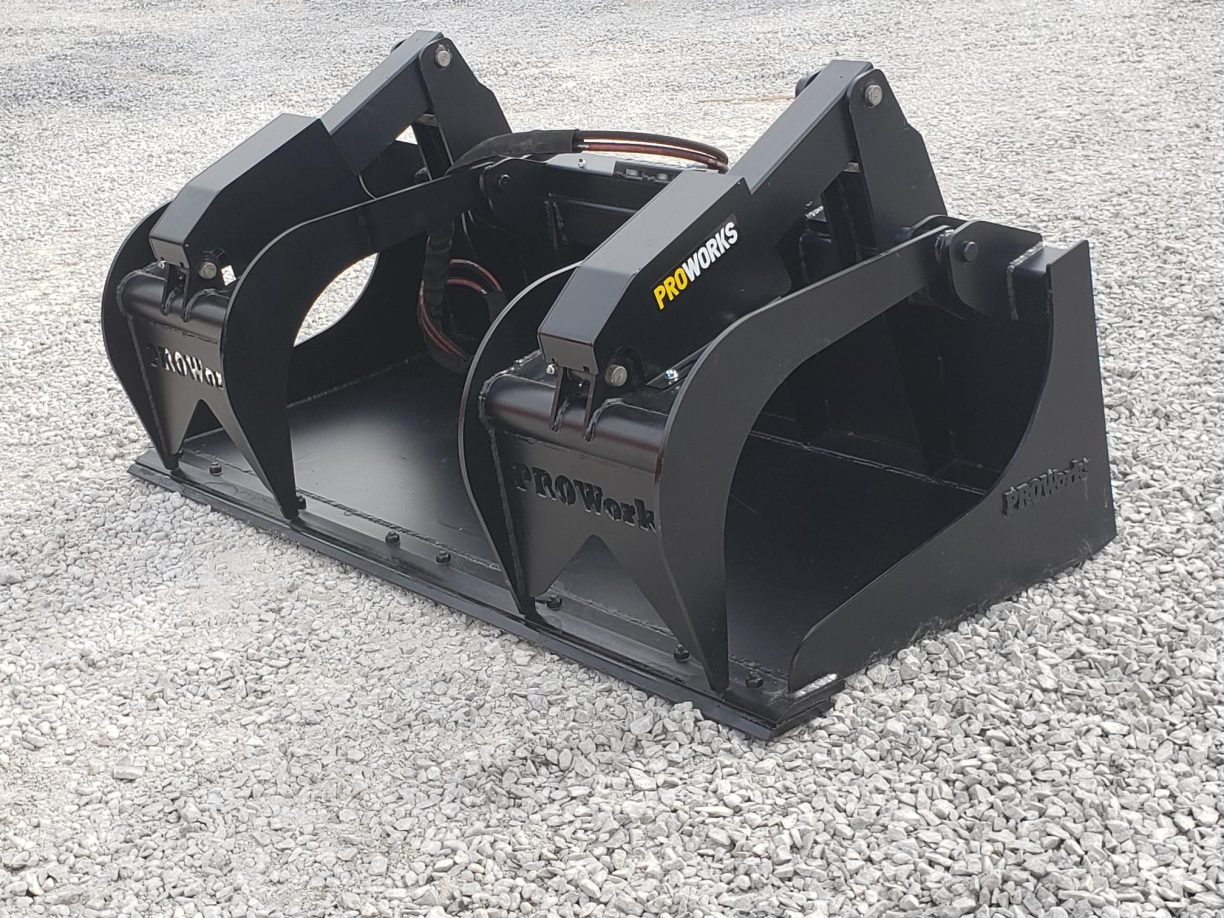 72″ Severe Duty Solid Bottom Bucket Grapple with Bolt-on-Edge Fits Skid Steer Quick Attach ...