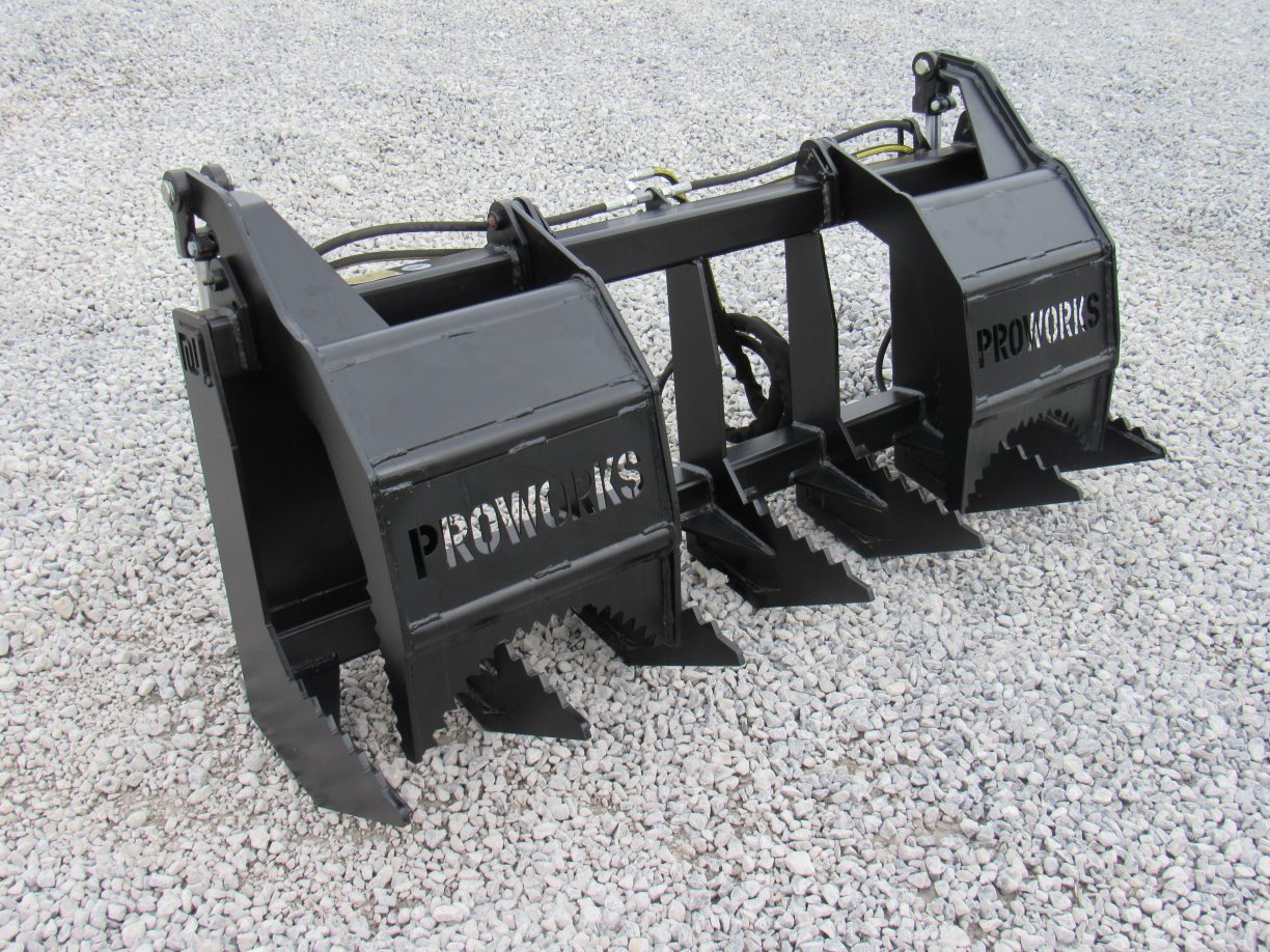 60″ Dual Tine Root Rake Clam Grapple Attachment Fits Skid Steer Quick ...