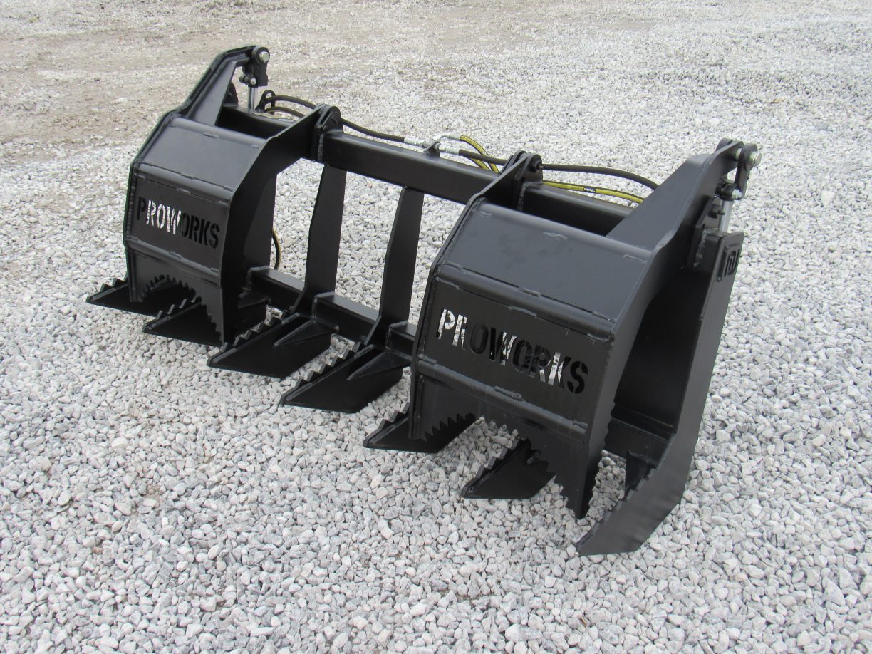 60″ Dual Tine Root Rake Clam Grapple Attachment Fits Skid Steer Quick ...